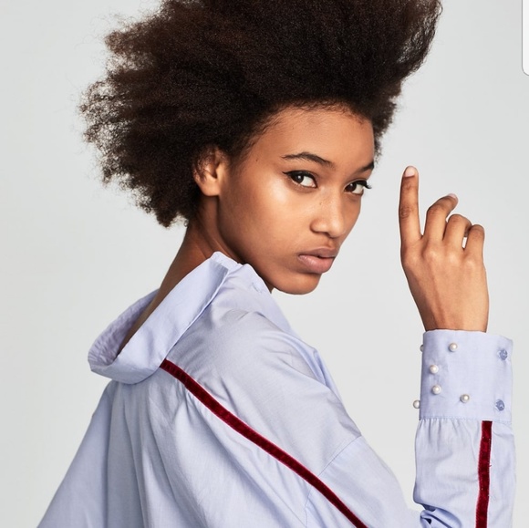 Zara | Tops | Zara Shirt With Faux Pearl And Velvet Trims | Poshmark